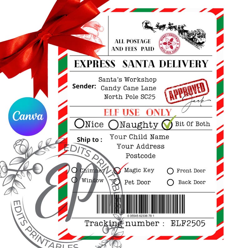 Printable Elf Arrival Box Shipping Label Template, North Pole Elf Mail ...