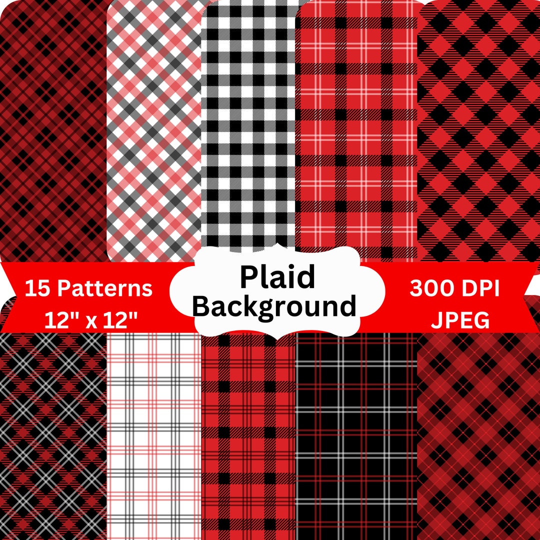 Plaid Digital Paper, Plaid Patterns Background Digital Paper, Red and ...