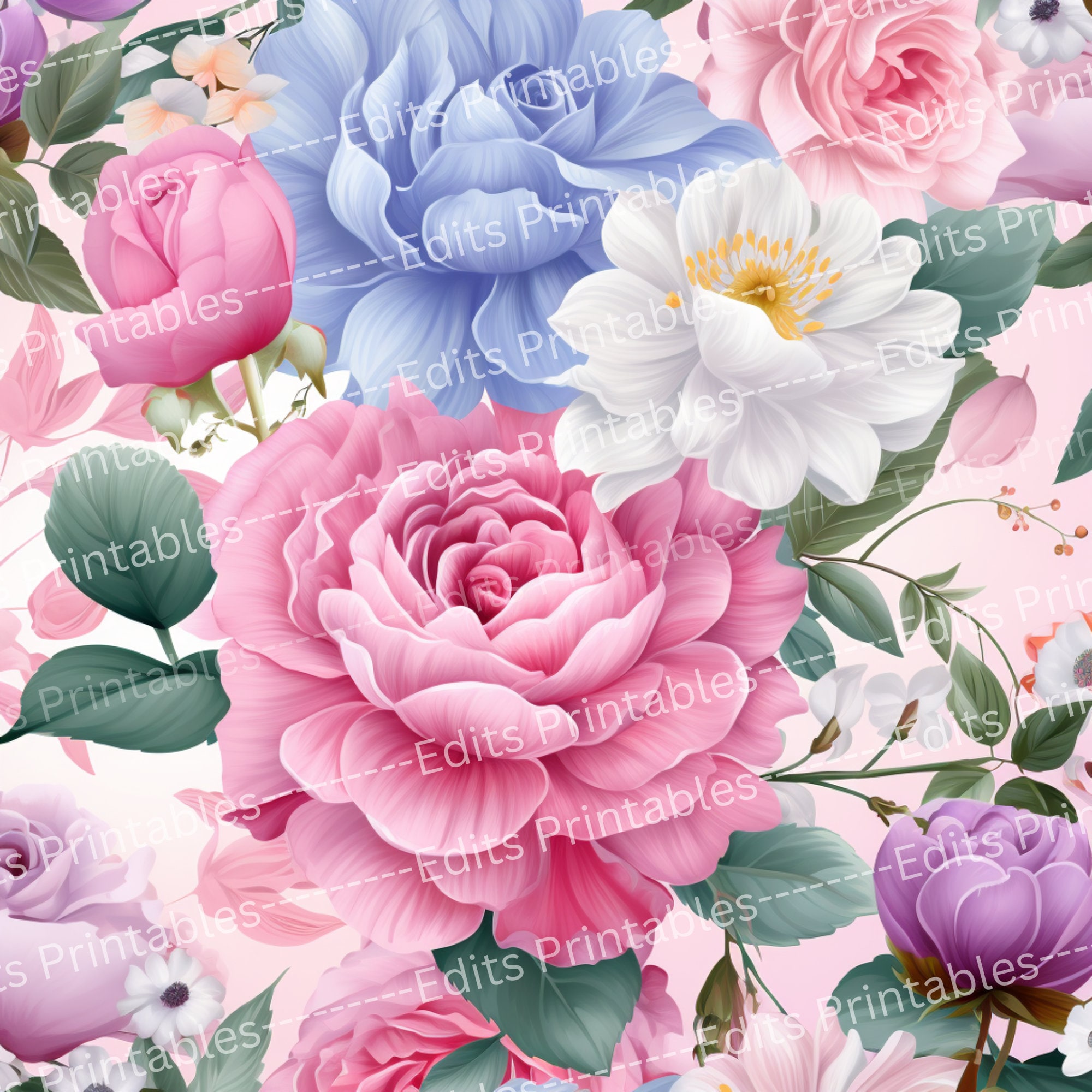 Pastel Florals Digital Paper, Digital Paper, INSTANT DOWNLOAD, 12x12 ...