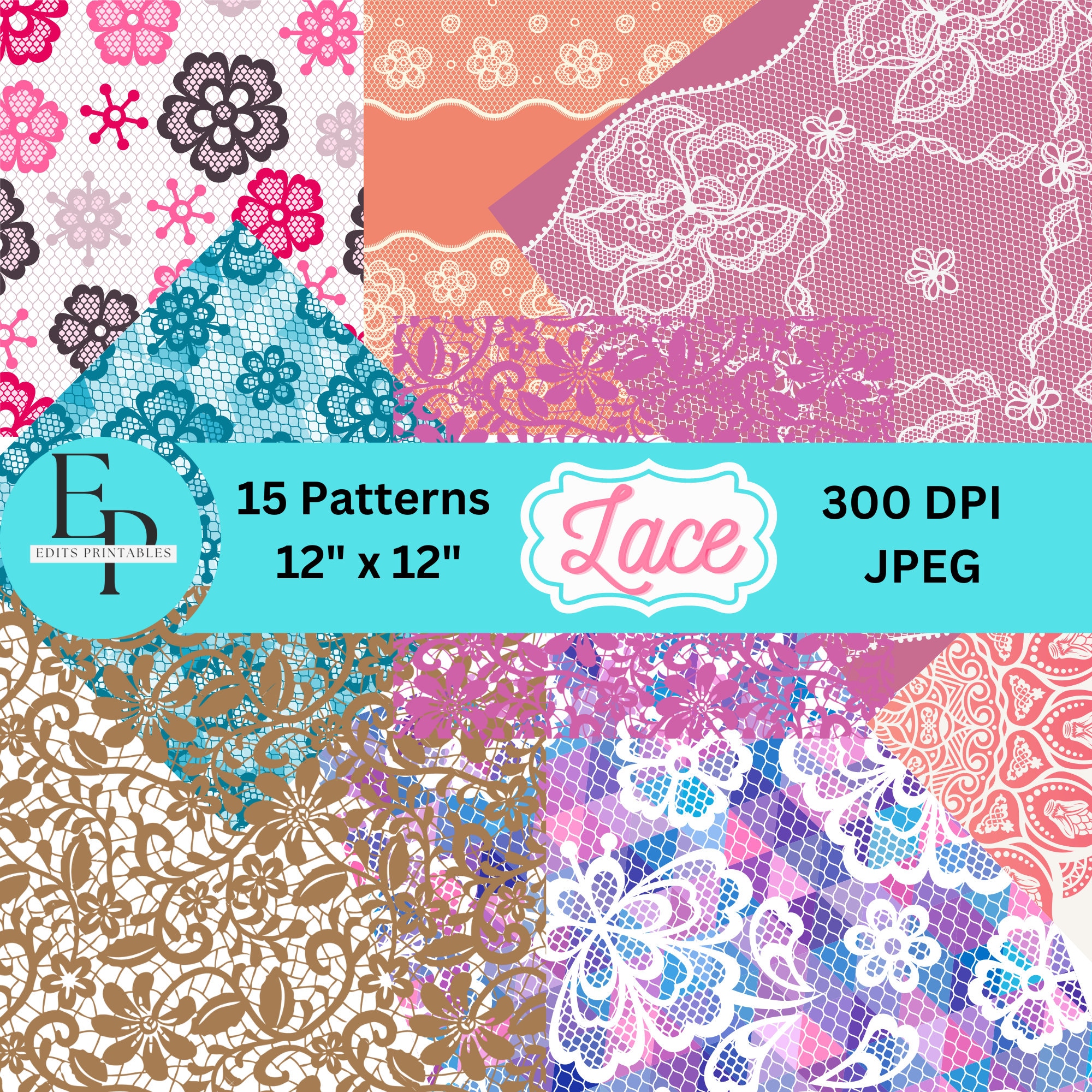 Digital Paper, Lace Digital Paper, INSTANT DOWNLOAD, 12x12, Lace Print ...