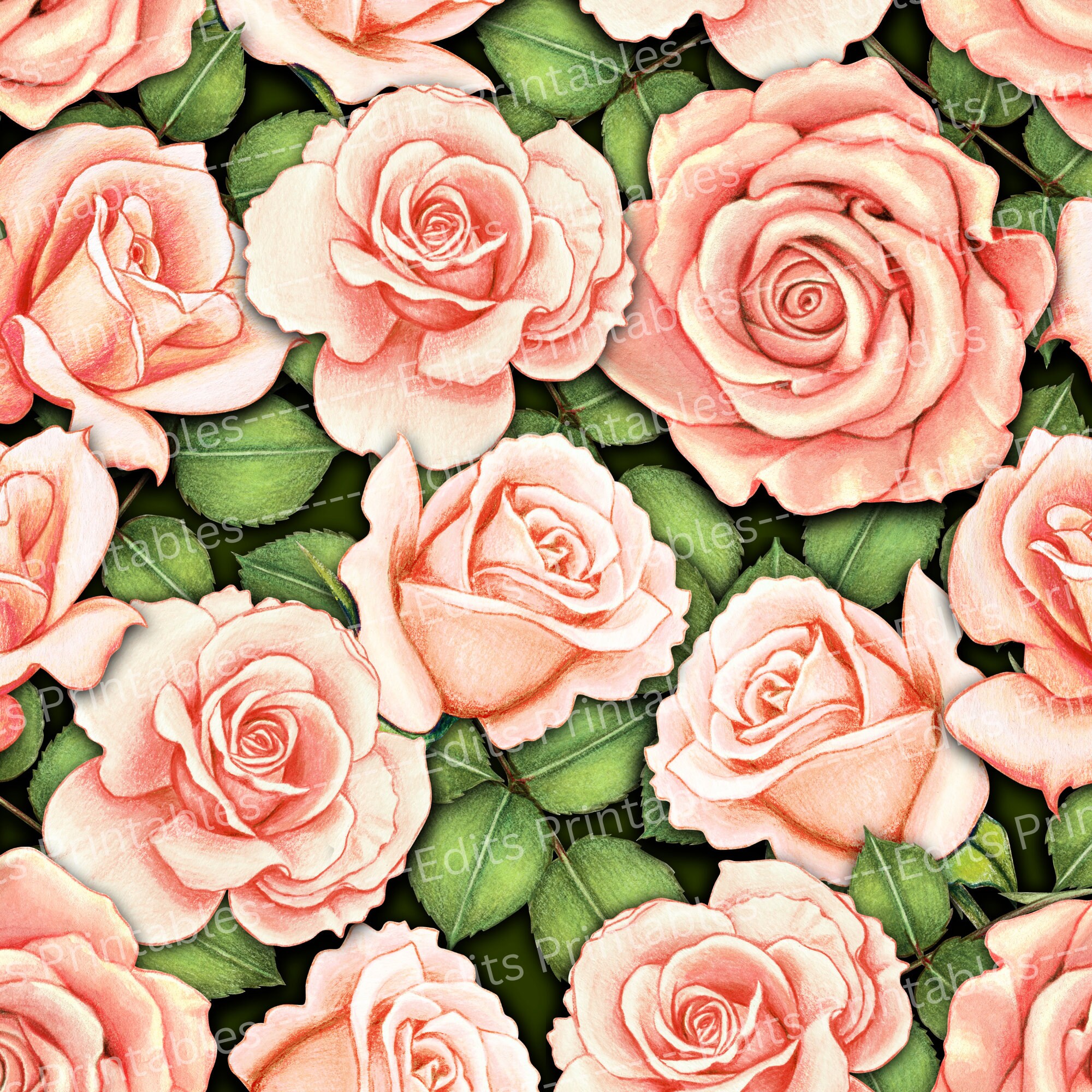 Digital Paper, Roses Pattern Digital Paper, INSTANT DOWNLOAD, 12x12 ...