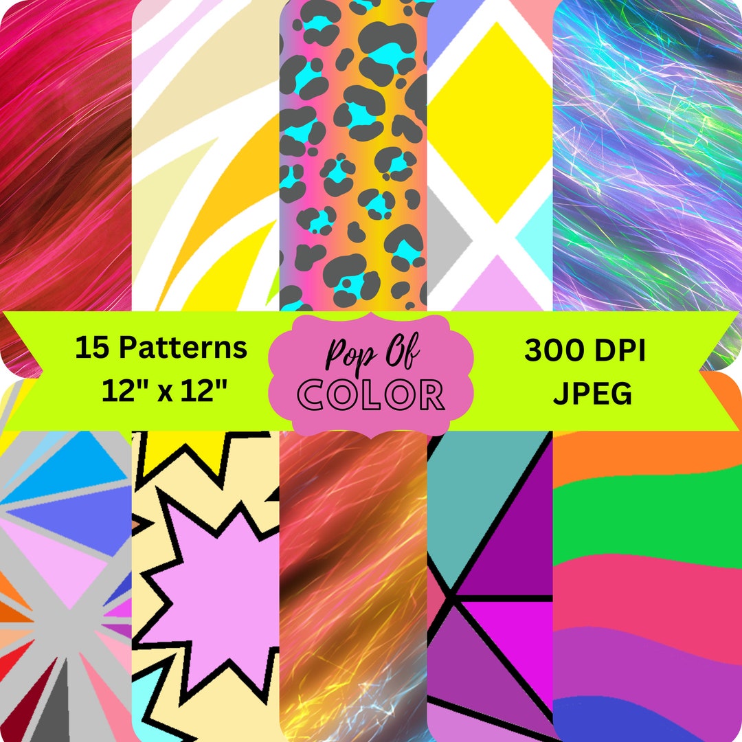 Digital Paper Pack, Pop of Color Print, INSTANT DOWNLOAD, 12x12, Color ...
