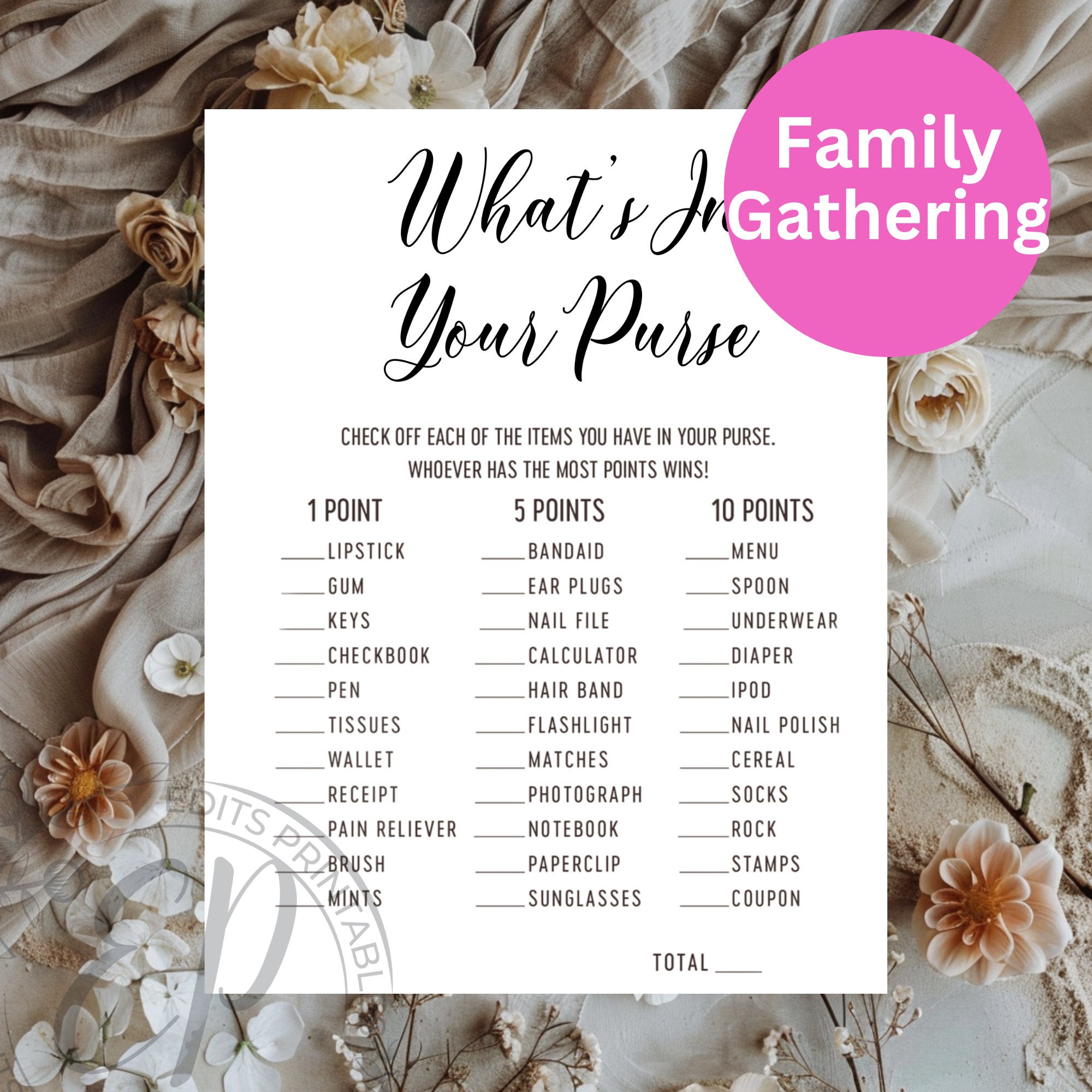 What's in Your Purse Game, Baby Shower Game, Bachelorette Game ...