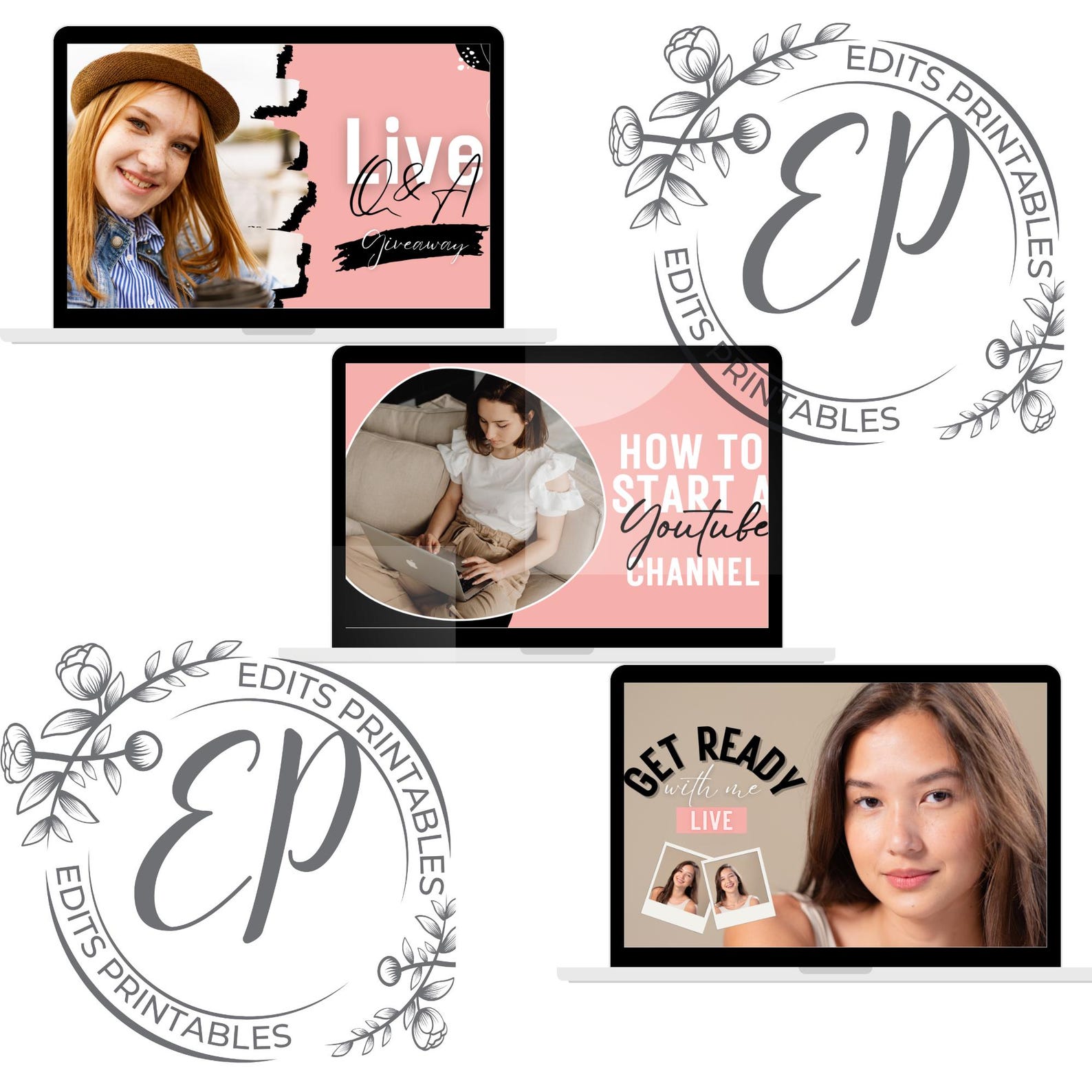 Youtube Thumbnail Templates, Pink Aesthetic, 25 Editable Canva ...