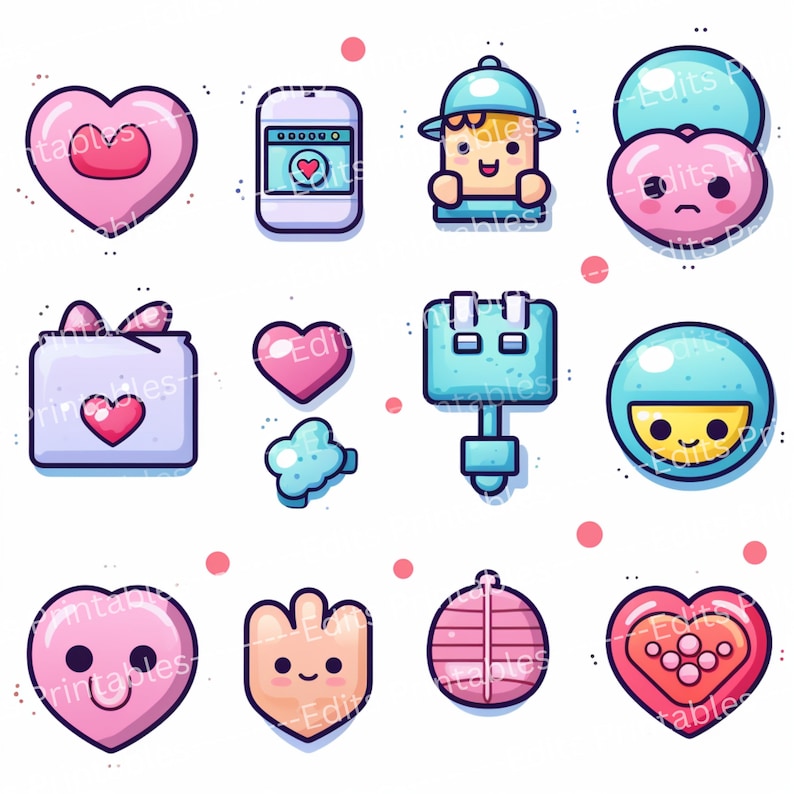 Sprite Sheet, Health and Life Icons, Video Gaming, Kawaii Style ...