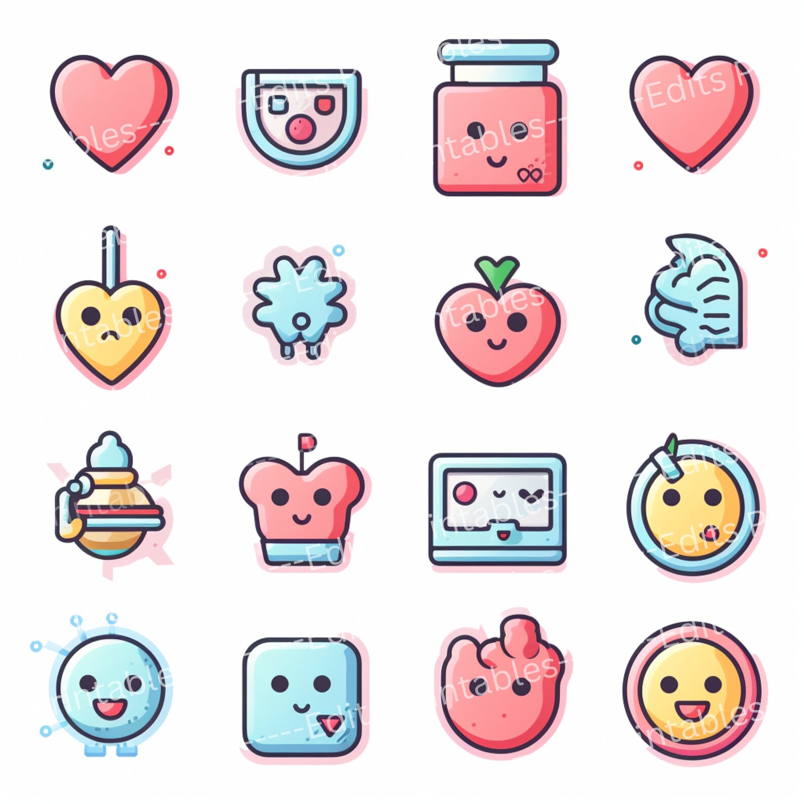 Sprite Sheet, Health and Life Icons, Video Gaming, Kawaii Style ...