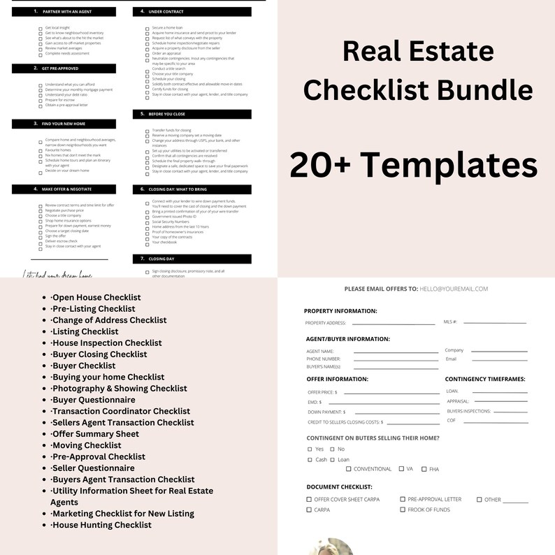 Real Estate Checklist Bundle, Editable Digital Real Estate, Prep ...