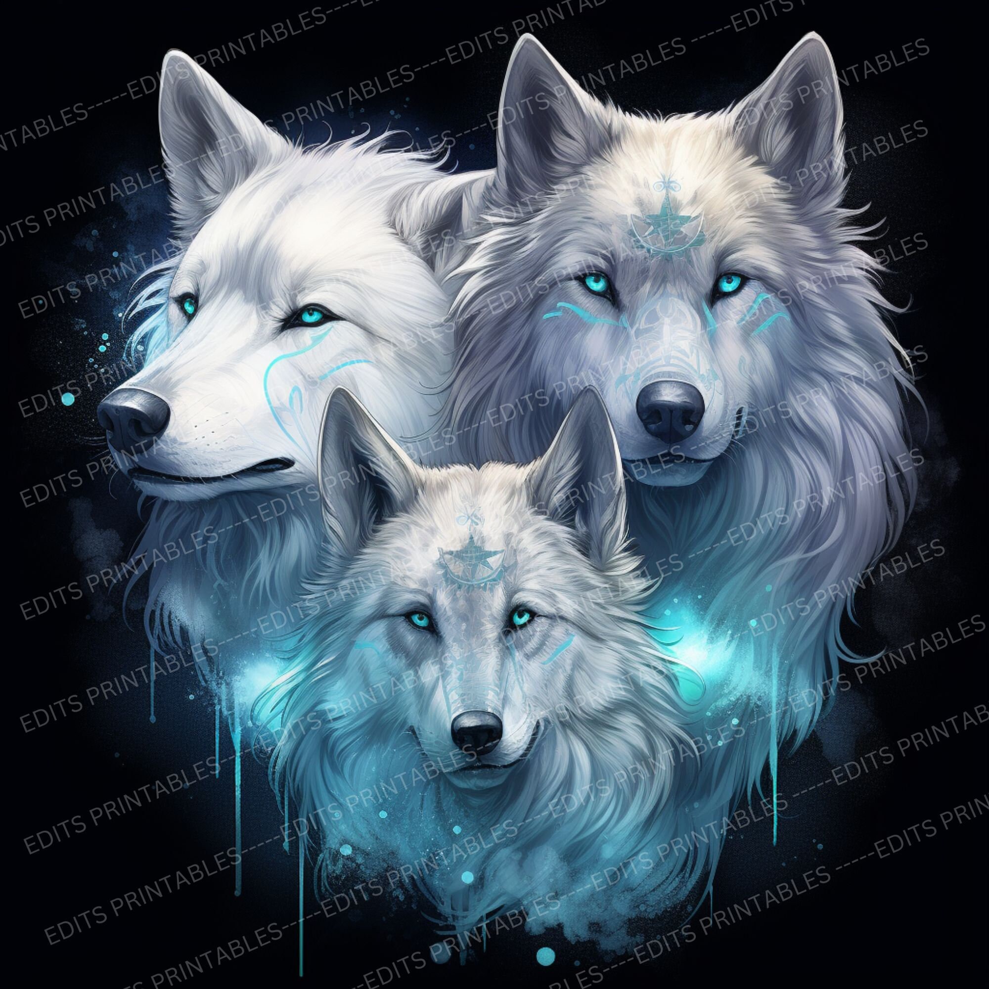 Wolf Clipart, Mystical Interpretations, Instant Download JPEG, Pack of ...