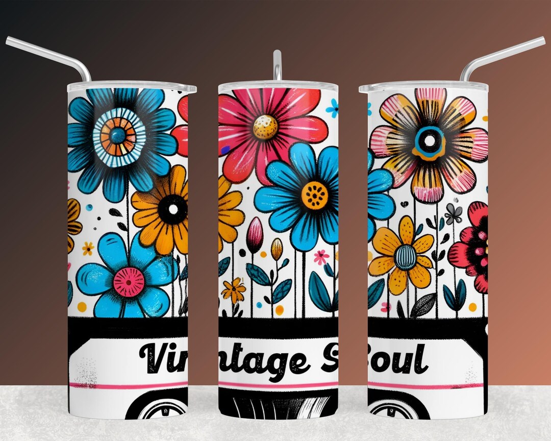 Retro Cassette Tape Tumbler Wrap: Vintage Soul Floral Design (20 Oz ...