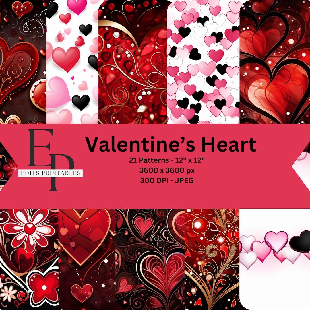Valentine's Day Heart Seamless Digital Paper, INSTANT DOWNLOAD, 12x12 ...