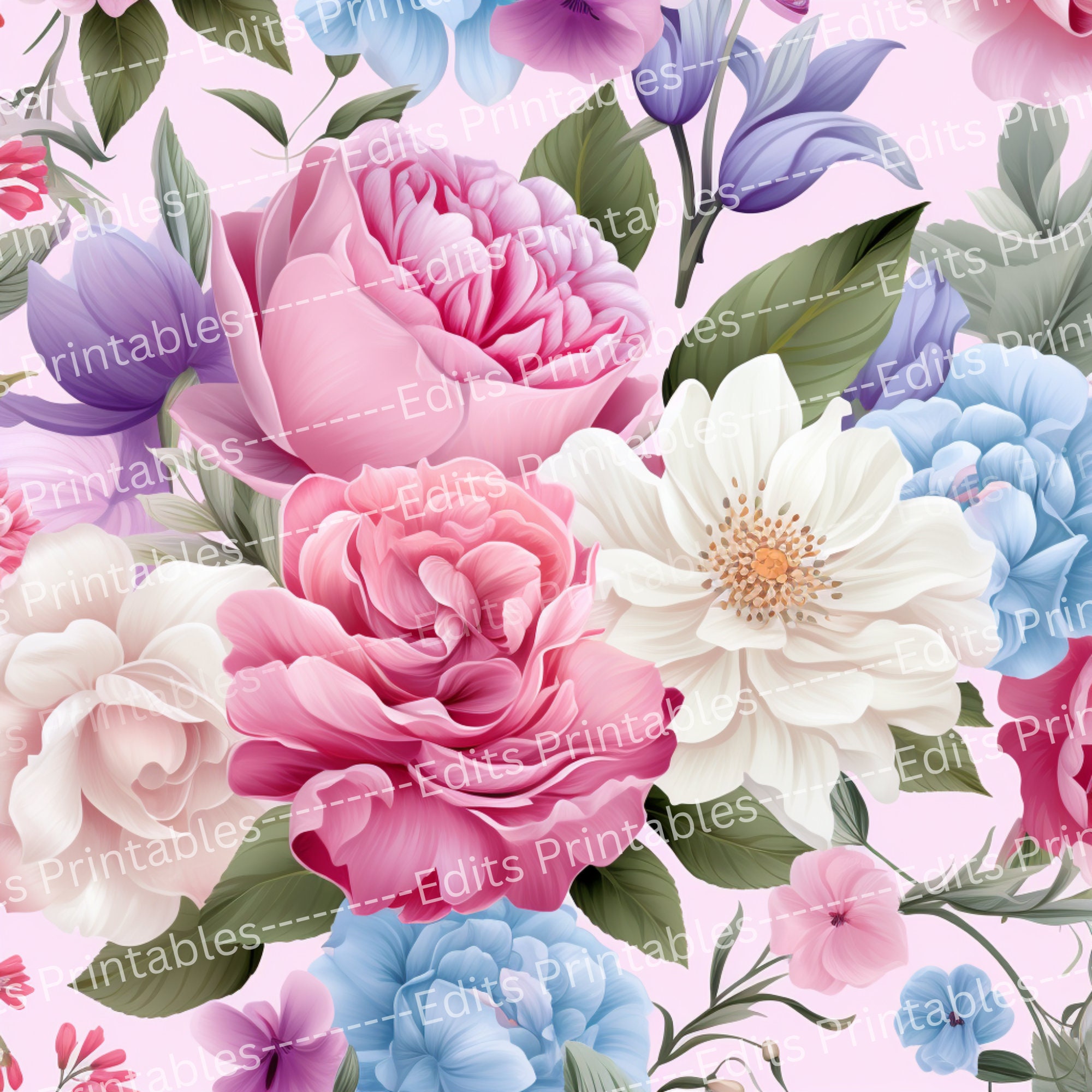 Pastel Florals Digital Paper, Digital Paper, INSTANT DOWNLOAD, 12x12 ...