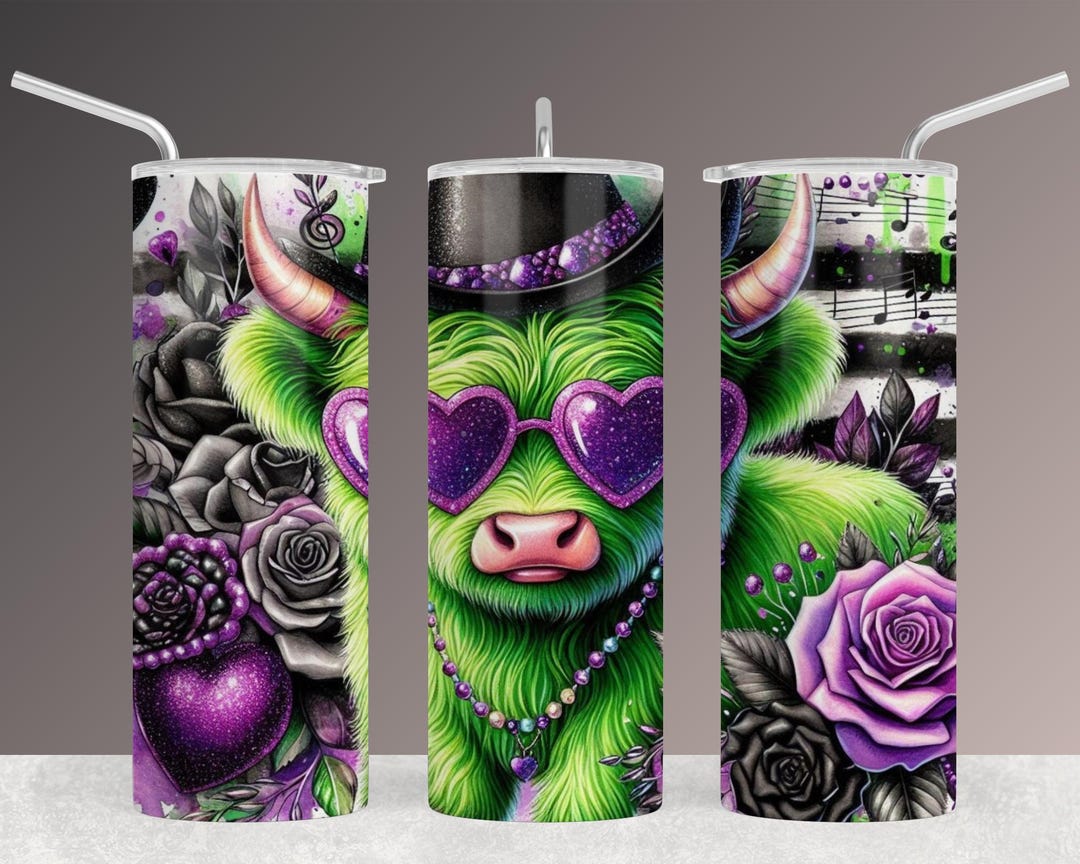 Green Cow Tumbler Wrap – Heart Sunglasses, Top Hat (instant Download ...