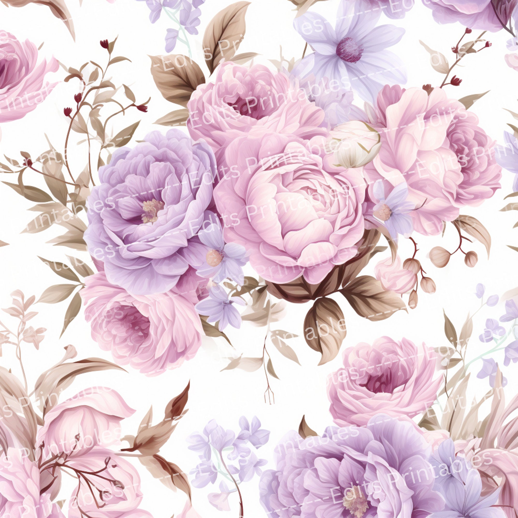 Pastel Florals Digital Paper, Digital Paper, INSTANT DOWNLOAD, 12x12 ...