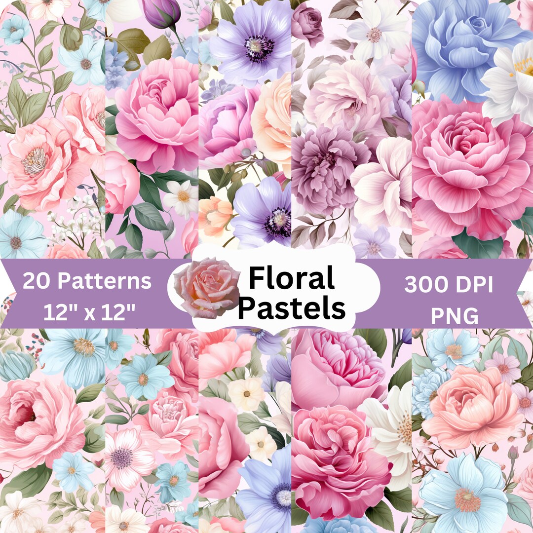 Pastel Florals Digital Paper, Digital Paper, INSTANT DOWNLOAD, 12x12 ...