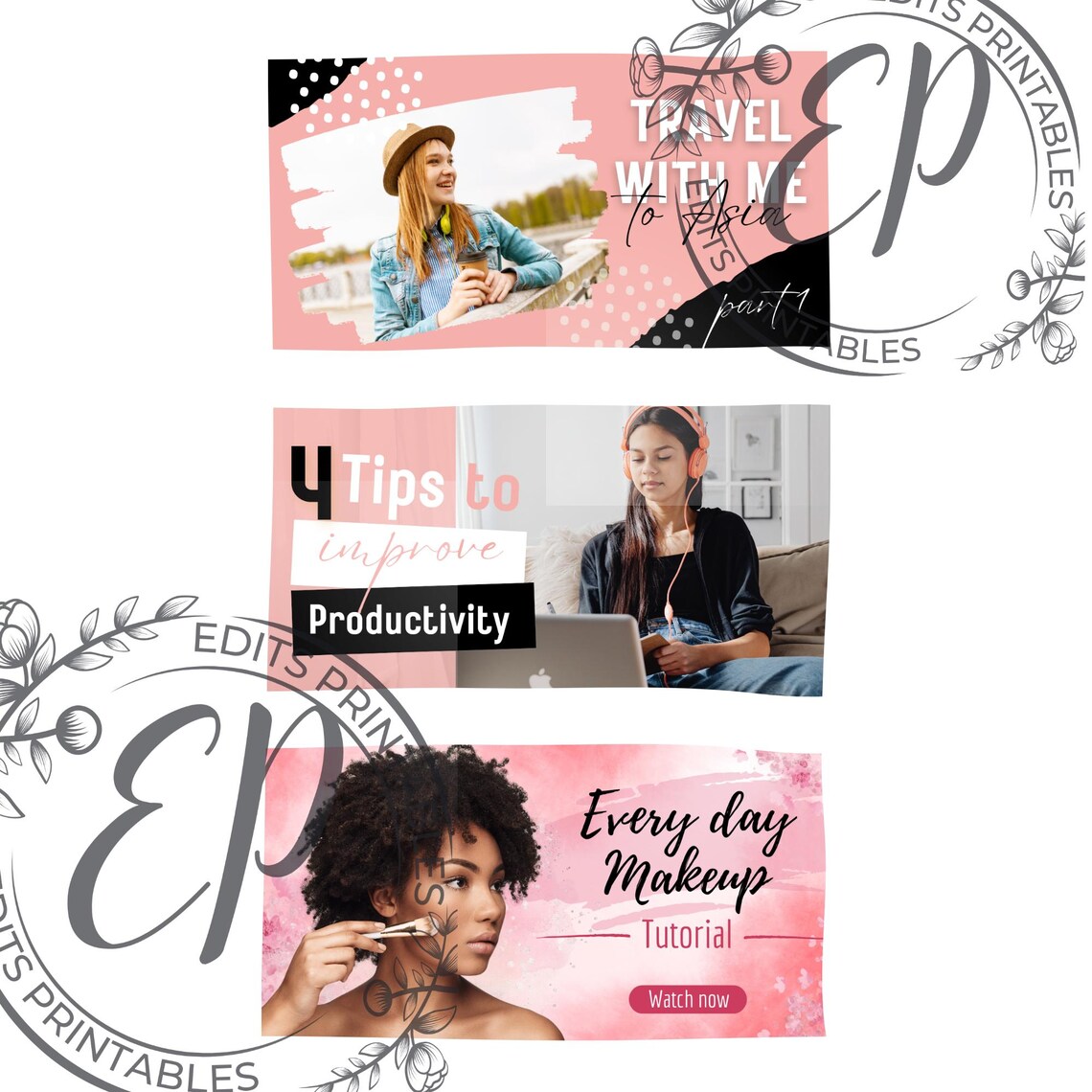 Youtube Thumbnail Templates, Pink Aesthetic, 25 Editable Canva ...