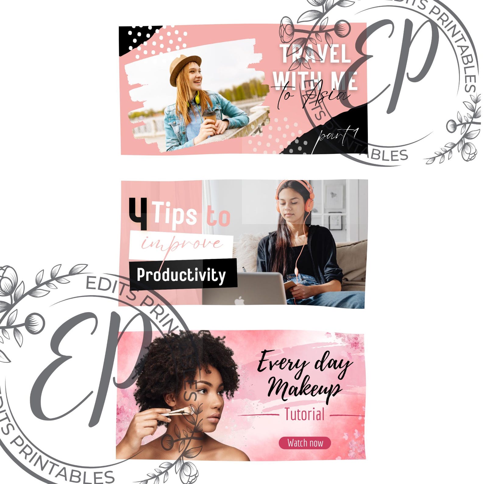 Youtube Thumbnail Templates, Pink Aesthetic, 25 Editable Canva ...