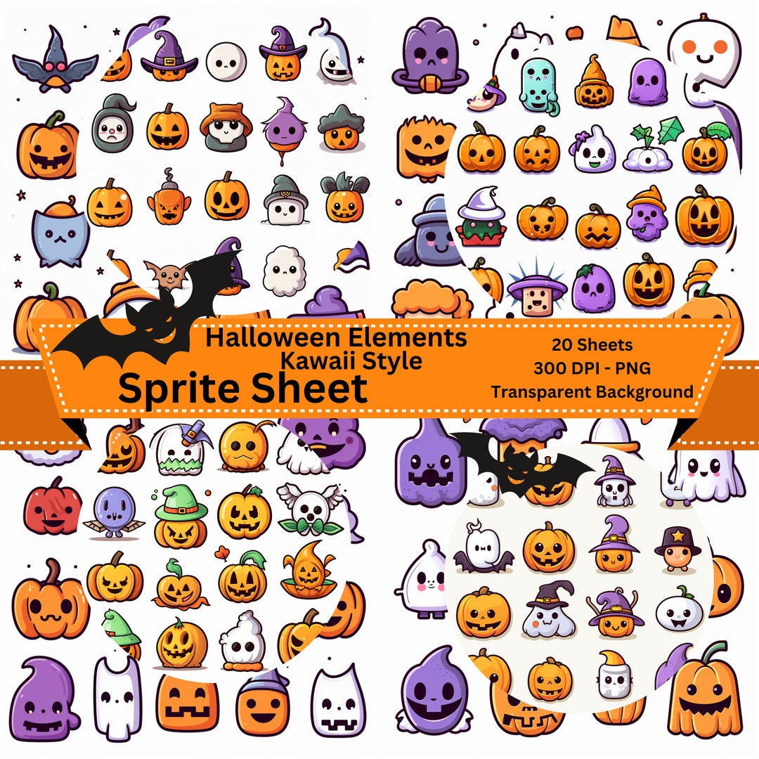 Sprite Sheet, Halloween Elements, Video Gaming, Kawaii Style, Instant ...