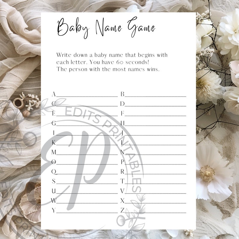 Baby Name Game: Printable Baby Shower Trivia (PDF) - Etsy