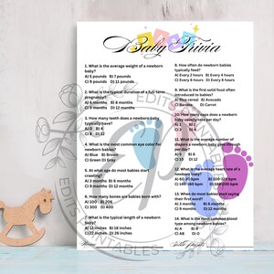 Baby Shower Game TRIVIA, Baby Shower Games, Baby Shower Trivia Template ...