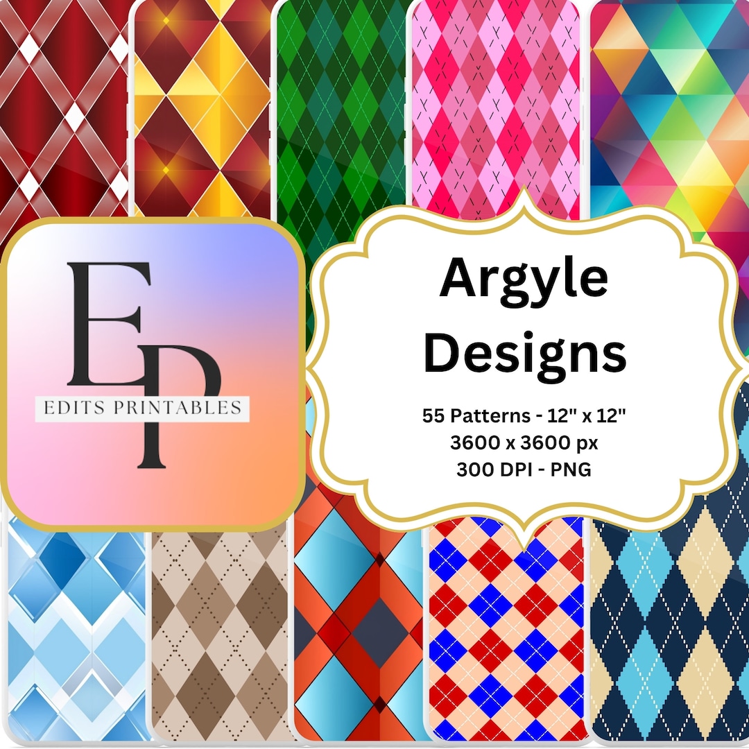 Seamless Argyle Digital Paper, 12", 300 Dpi, Rainbow Paper, 55 Argyle ...