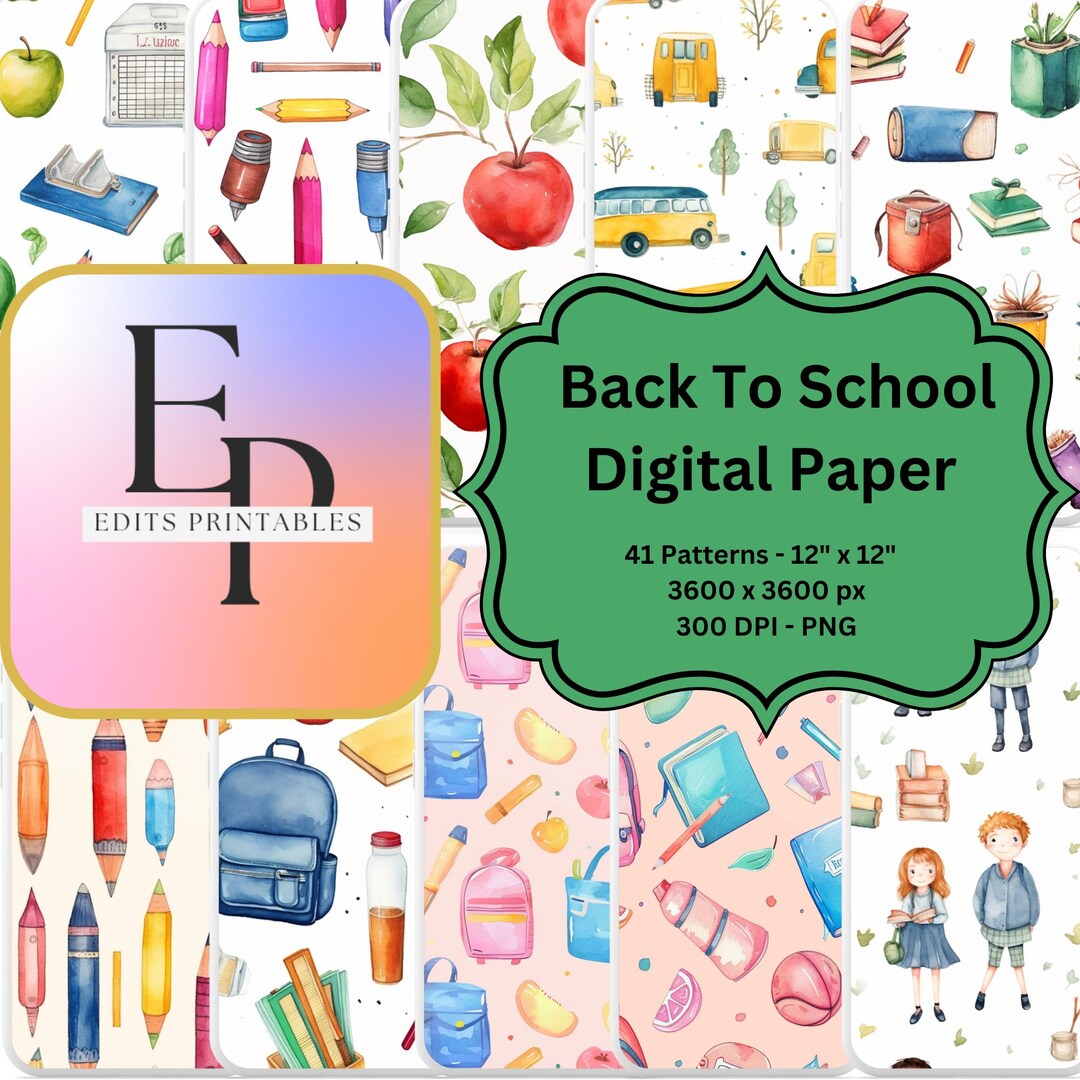 Back to School Digital Paper Pack, School Scrapbook Papers, Printable ...