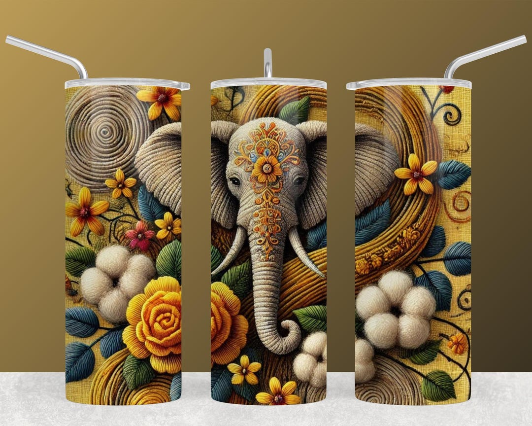 Vibrant Embroidered Elephant Sublimation Design Tumbler Wrap Instant ...