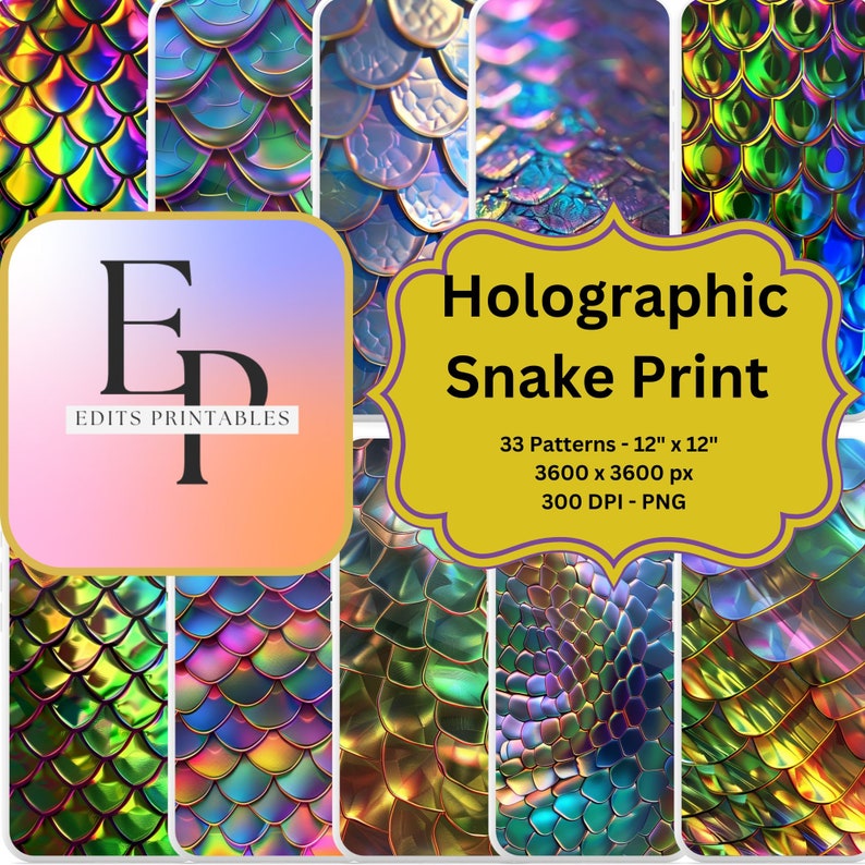 Holographic Snake Print Digital Paper: 12x12 Background (INSTANT ...