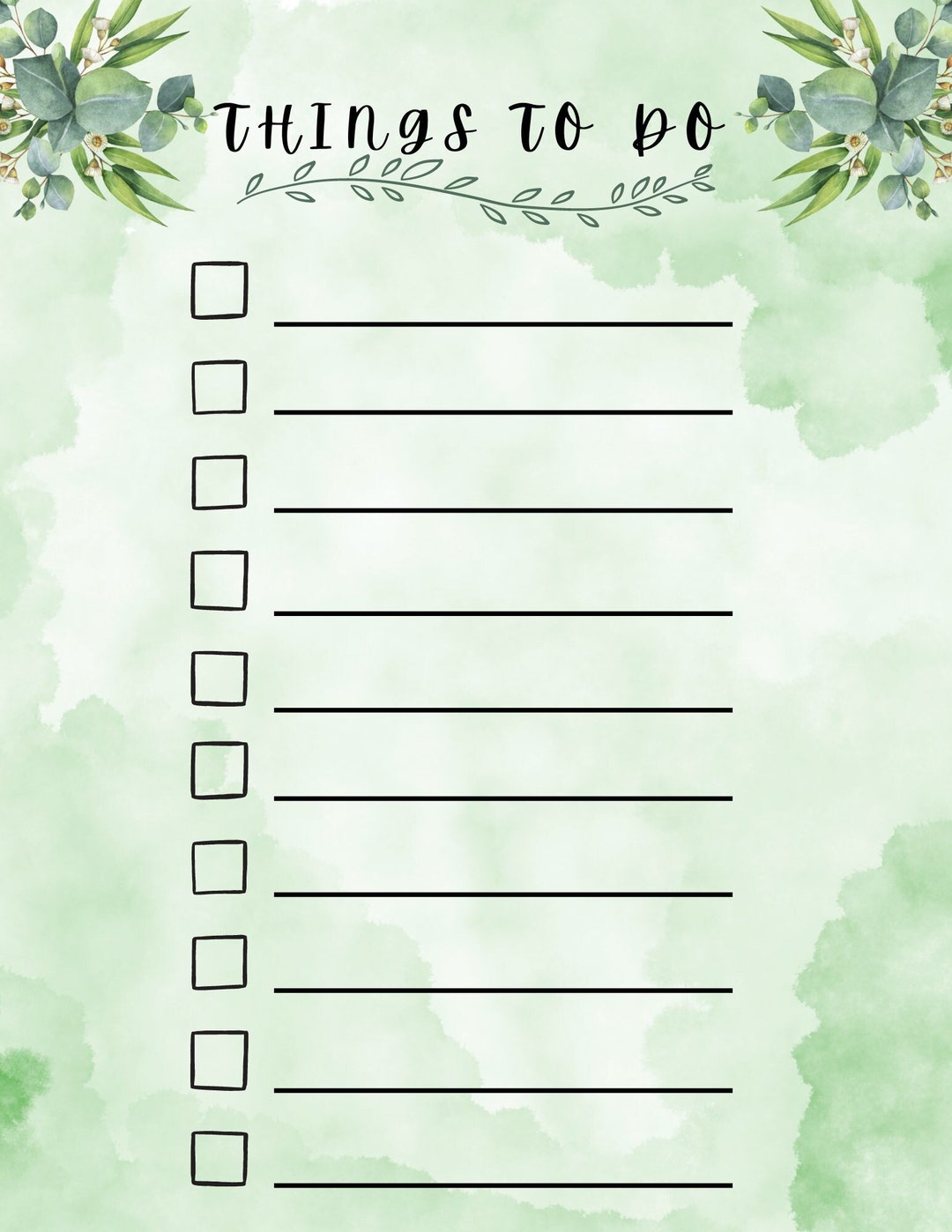 To-do List Green Floral printable - Etsy