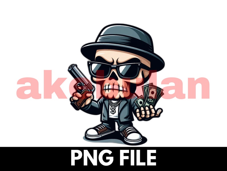 Skull Gangster Character Dollar Signs, Rapper, Hip Hop, Gangster, PNG ...