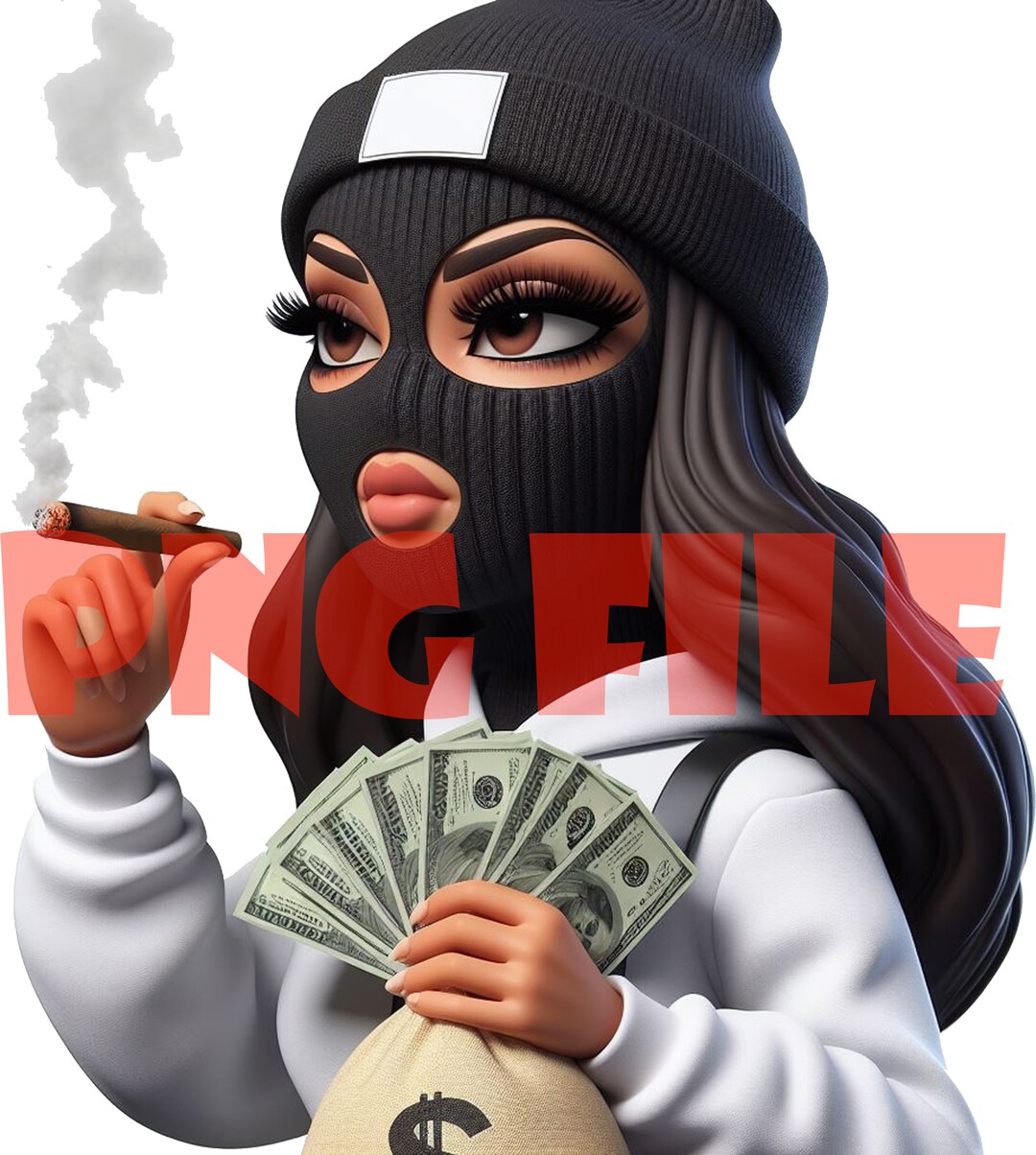 Female Boondocks Style Cartoon, Rapper,ski Mask, Gangster, PNG, Cricut ...