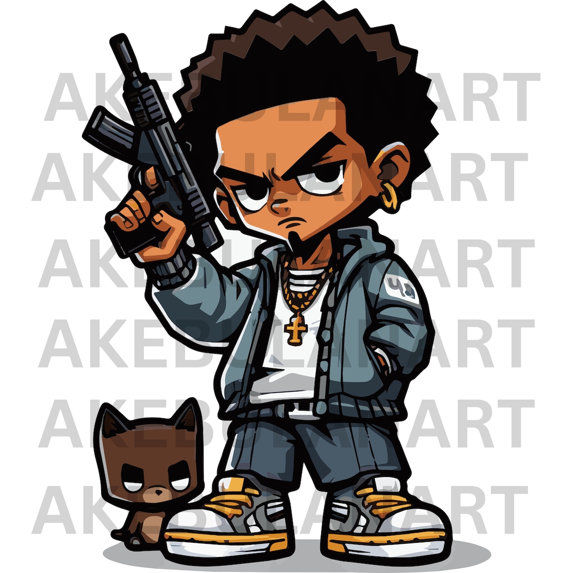 Boondocks Style Cartoon, Rapper,ski Mask, Hip Hop, Gangster, PNG ...
