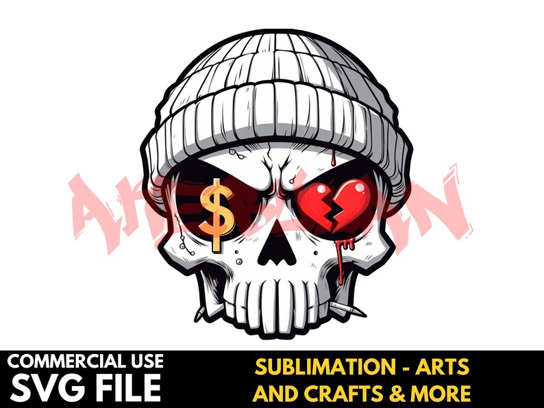 Skull Broken Heart Character Dollar Signs, Rapper, , Hip Hop, Gangster ...