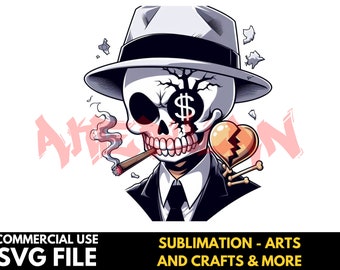 Skull Broken Heart Character Dollar Signs, Rapper, , Hip Hop, Gangster ...