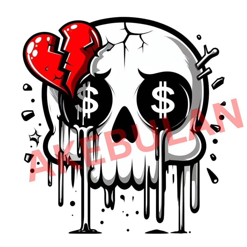 Skull Broken Heart Character Dollar Signs, Rapper, , Hip Hop, Gangster ...
