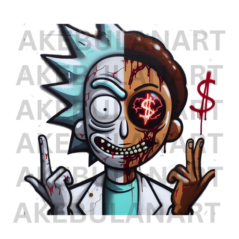 Rick and Morty Skull Broken Heart Character Dollar Signs, Gangster, PNG ...