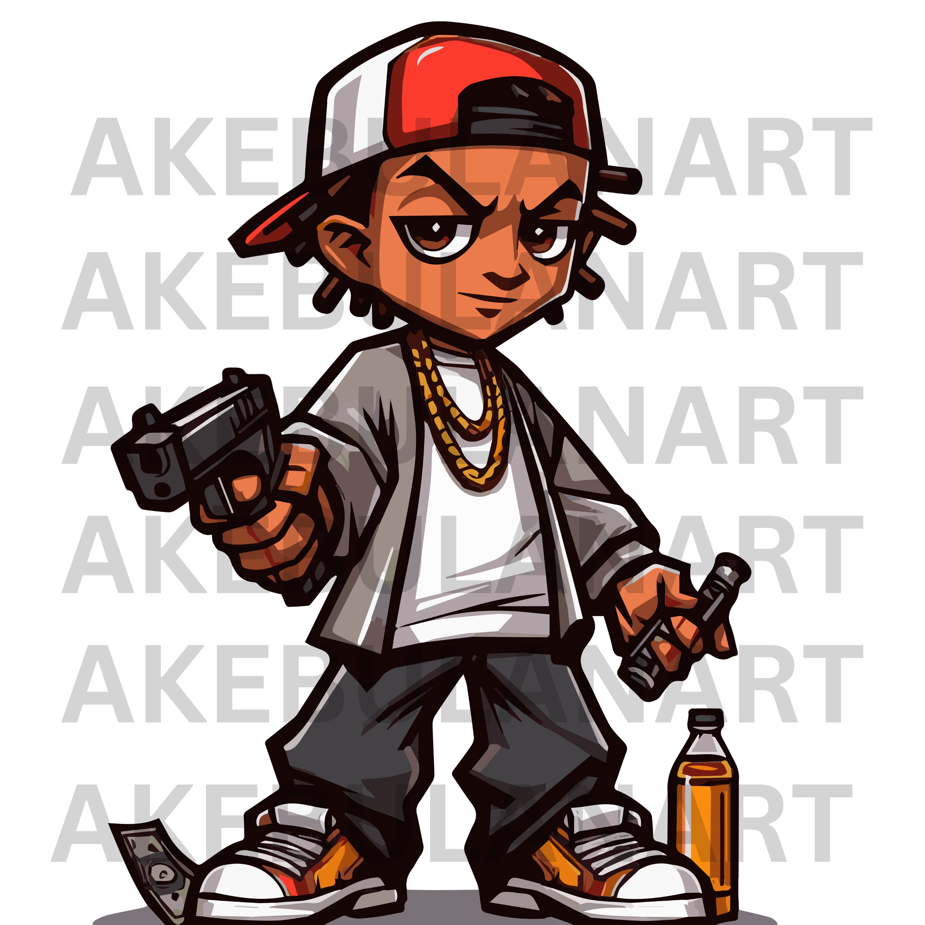 Boondocks Style Cartoon, Rapper,ski Mask, Hip Hop, Gangster, PNG ...