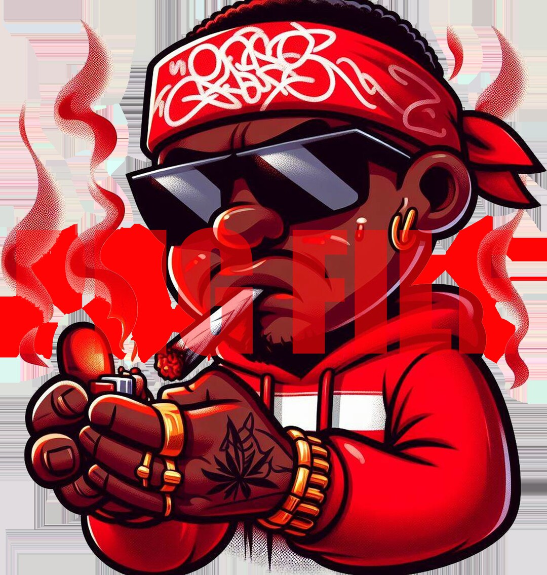Blood Boondocks Style Cartoon, Rapper,ski Mask, Hip Hop, Gangster, PNG ...