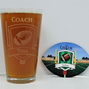 Personalized Football Coach Gift Set, Etched Glass and Coaster - Etsy