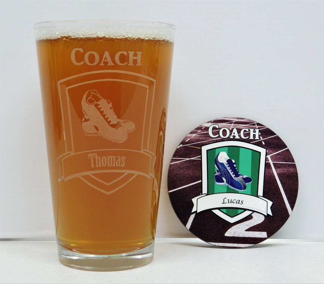 Personalized Track Coach Gift Set, Etched Pint Glass and Coaster - Etsy