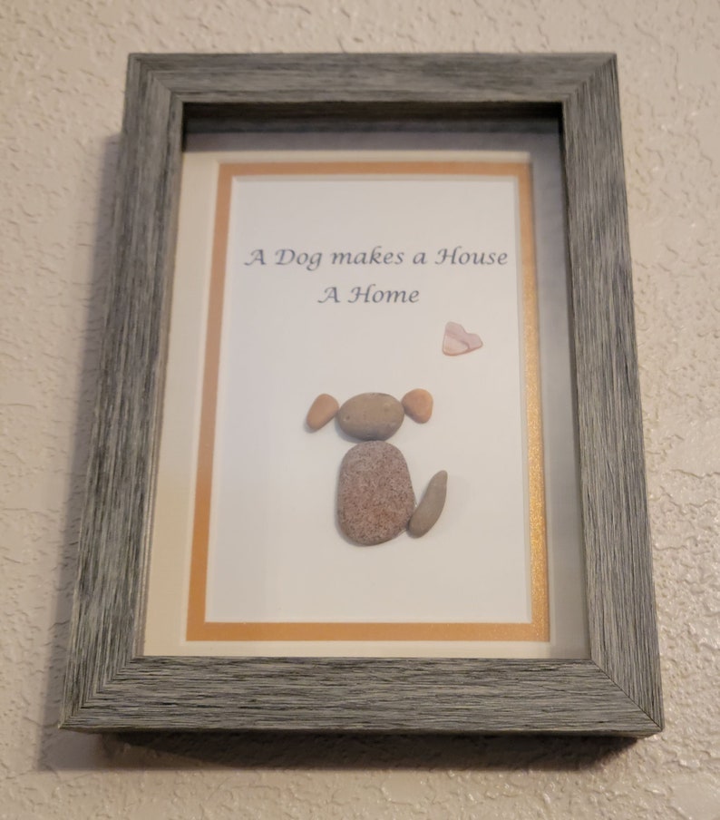 A Dog Makes A House A Home Brown Pebble Art, Handcrafted Original 5X7 ...