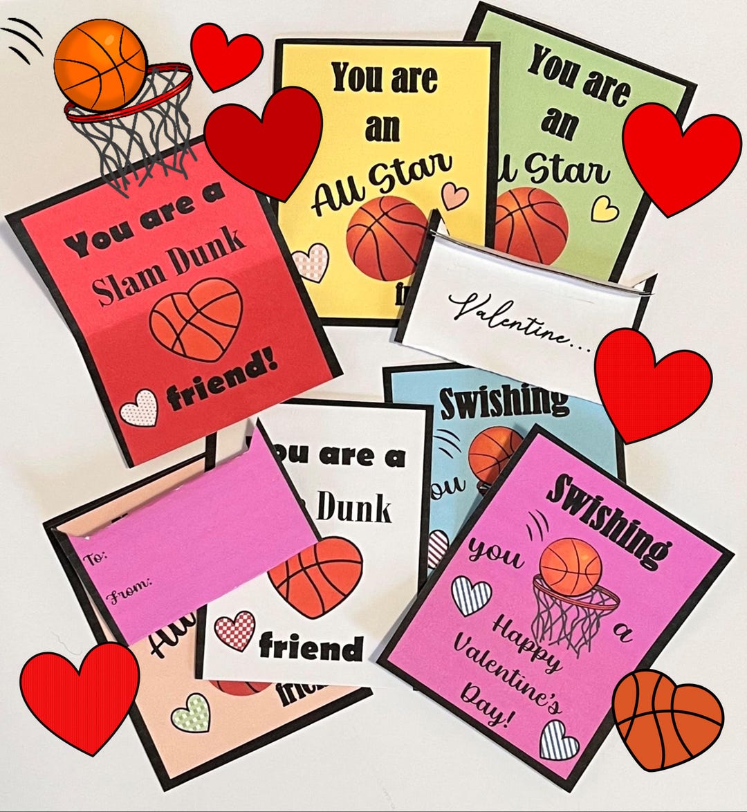 Basketball Valentine's Day Cards - Print at Home - Etsy