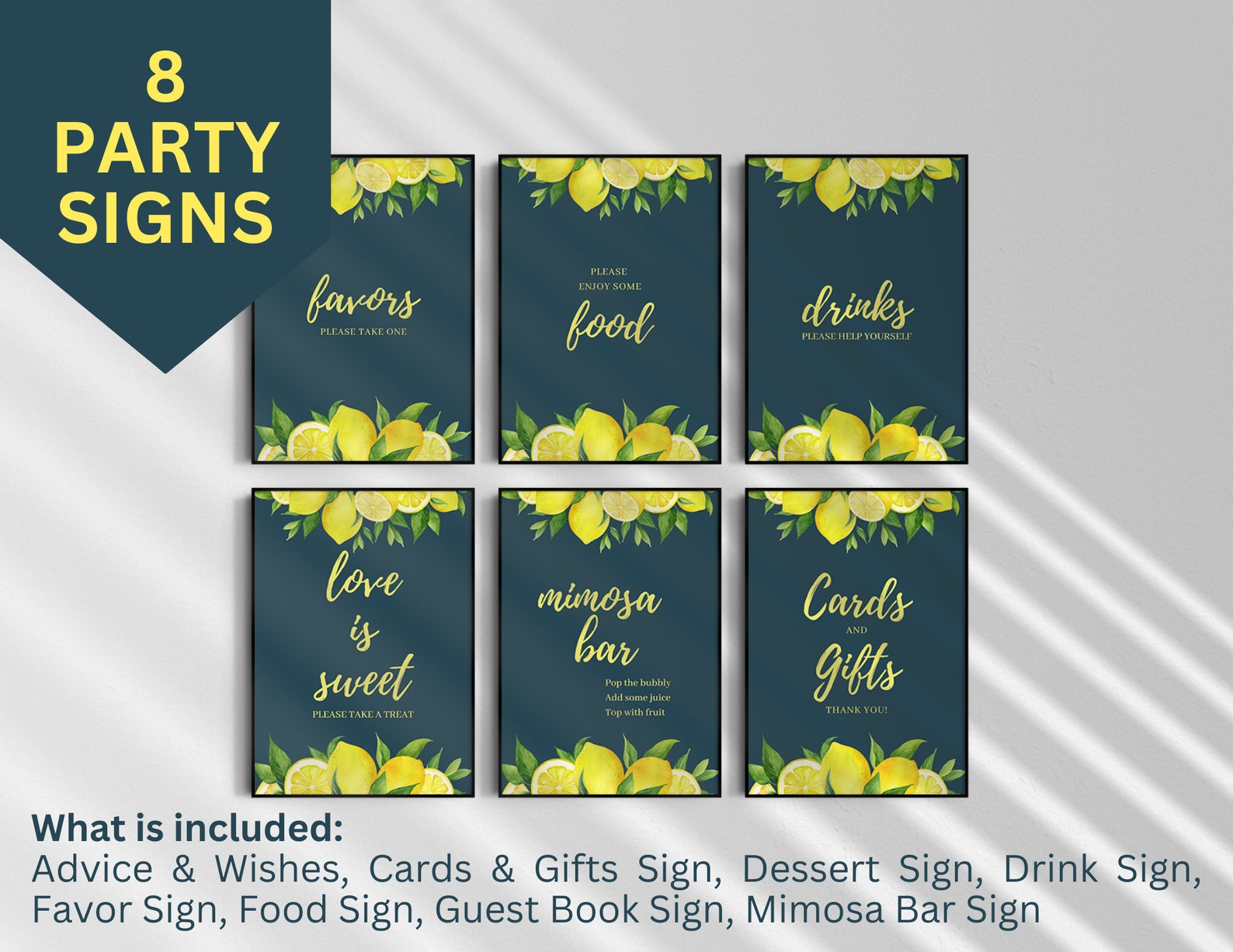 Navy Blue Lemon Bridal Shower Sign Set Printable Signage - Etsy