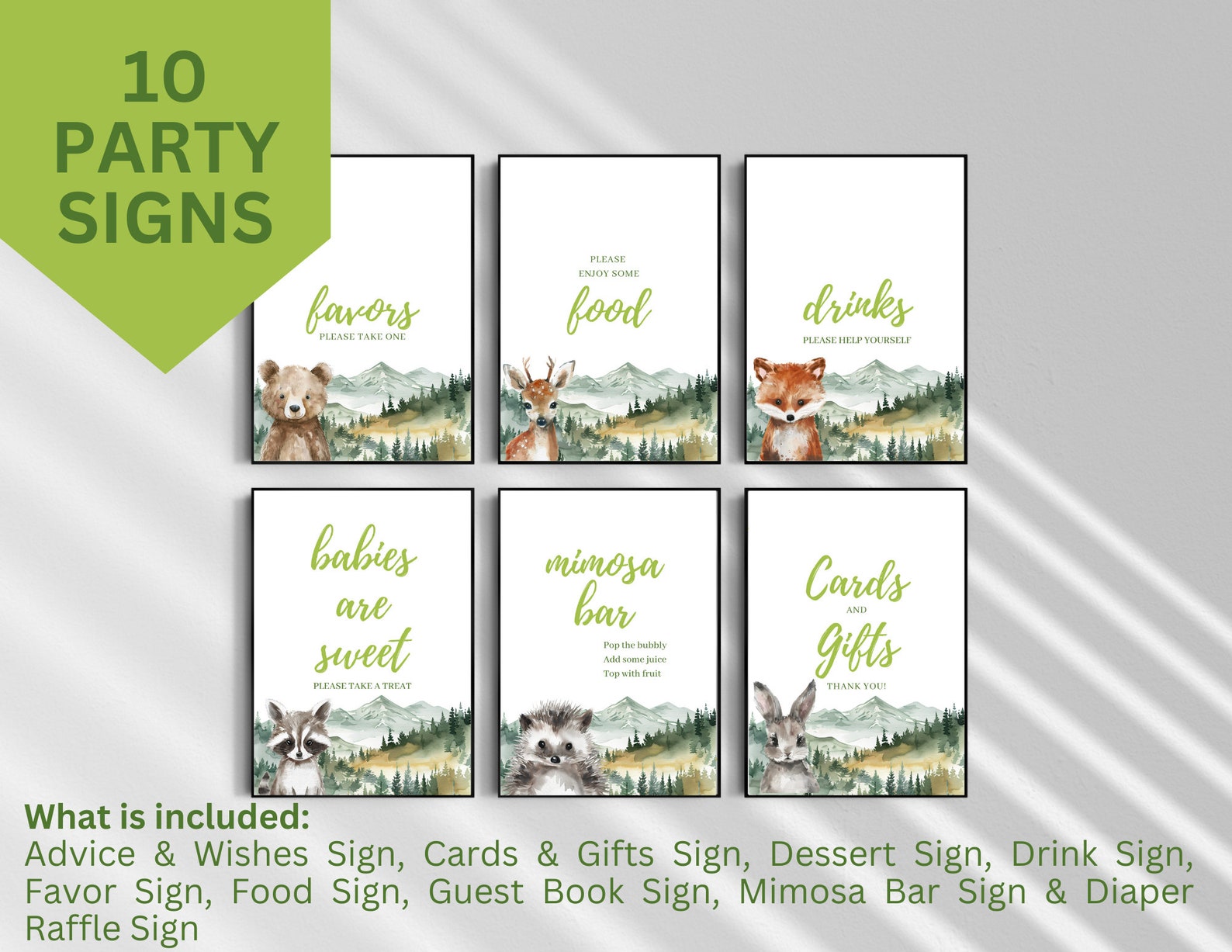 Woodland Creature Baby Shower Table Signs, Forest Animal Theme ...