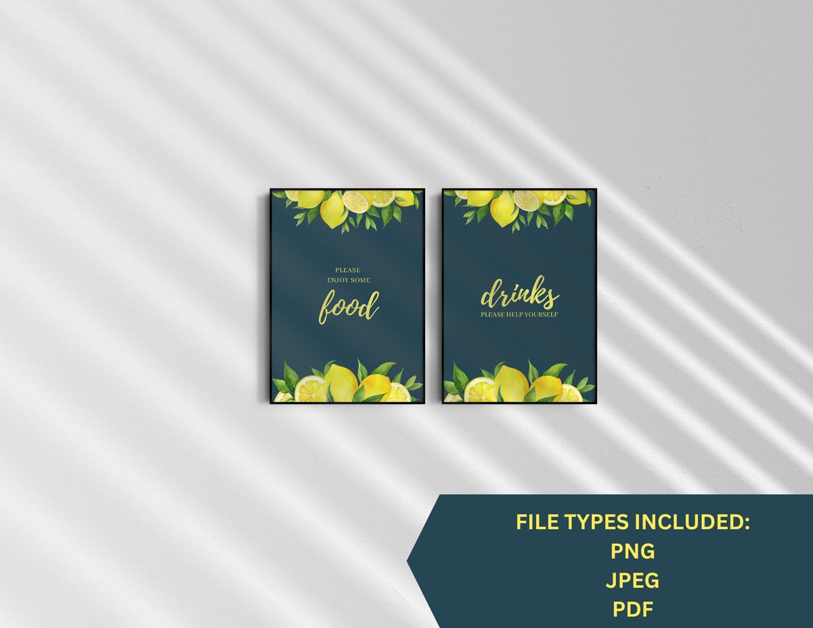 Navy Blue Lemon Bridal Shower Sign Set, Printable Signage, Food and ...