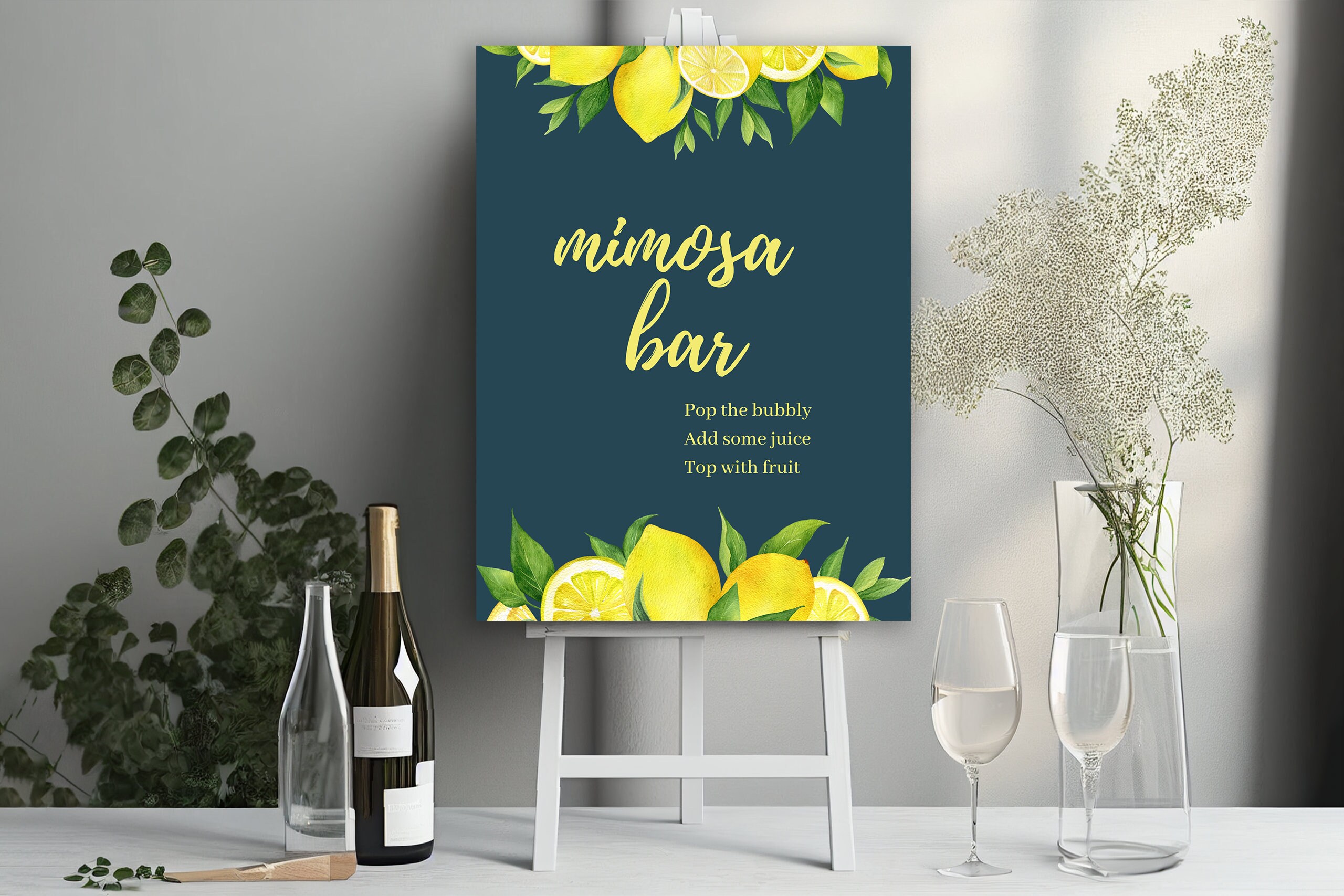 Navy Blue Lemon Bridal Shower Sign Set, Printable Signage, Food and ...