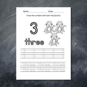 Animal Numbers Tracing Worksheet Digital Download, 123 Printable ...