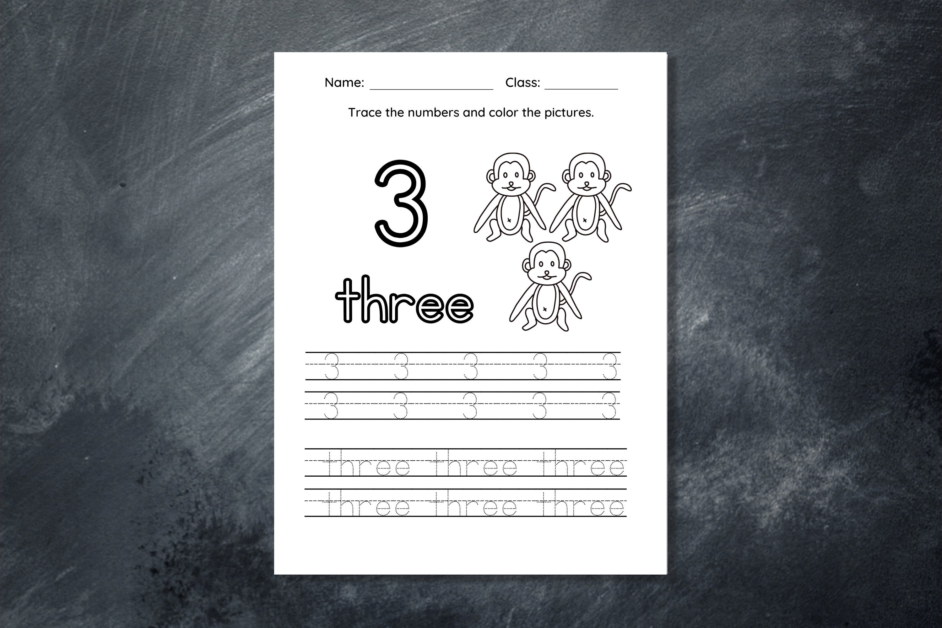 Animal Numbers Tracing Worksheet Digital Download 123 - Etsy