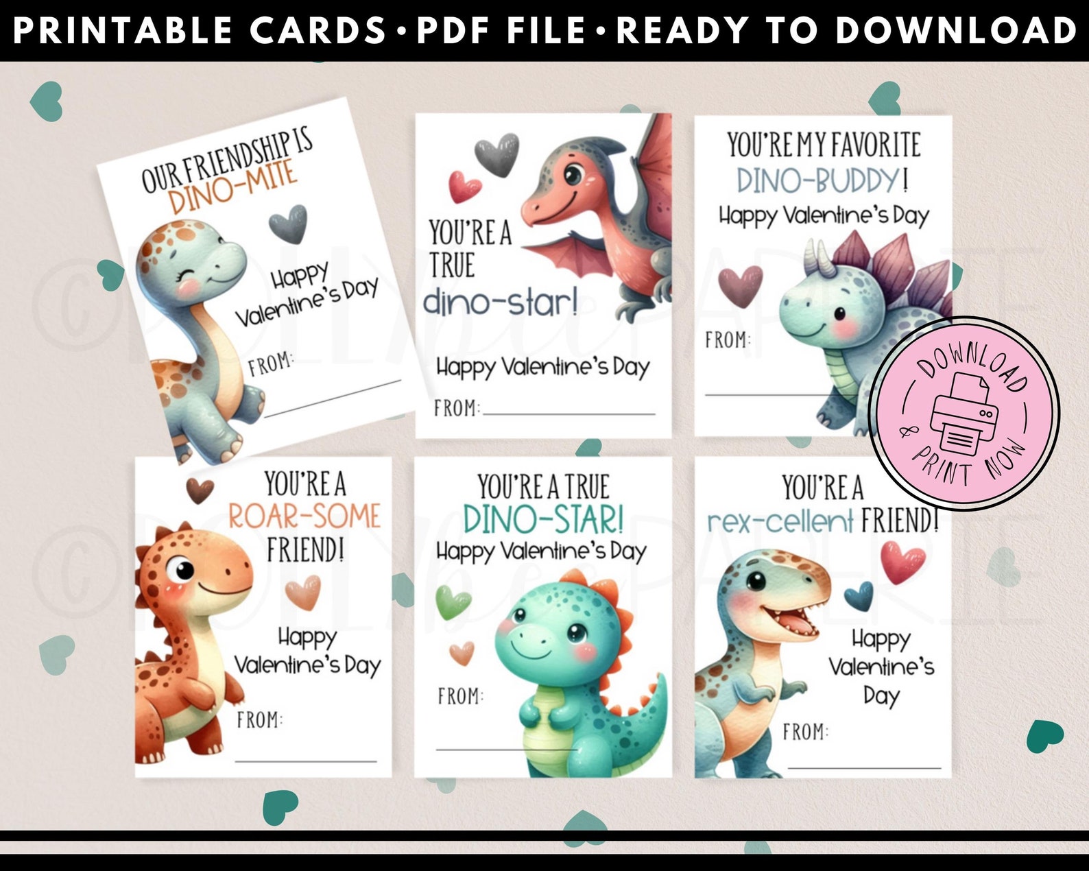 Printable Dinosaur Valentine's Day Cards, Classroom Valentine's Day ...