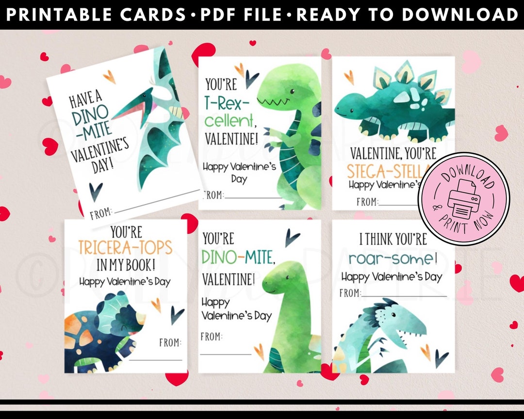 Printable Dinosaur Valentine's Day Cards, Classroom Valentine's Day ...