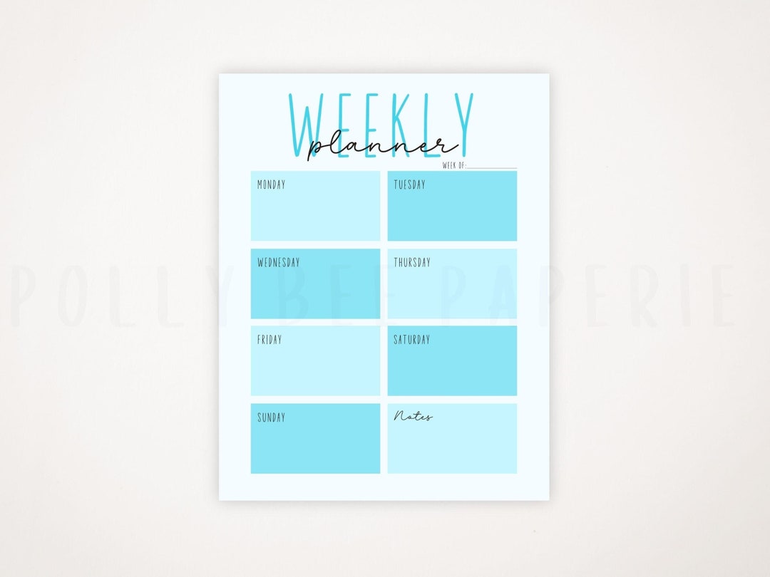 Large Weekly Planner Pad, 8.5 X 11 Notepad, Shades of Blue Weekly ...